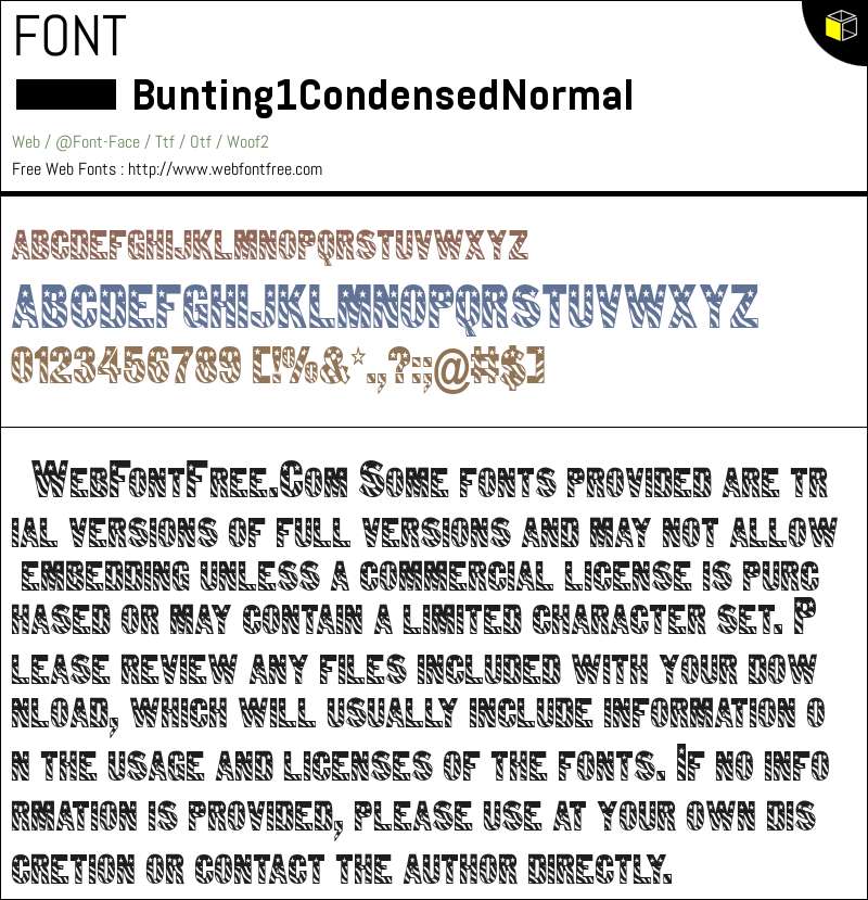 Bunting 1Condensed Normal Fonts Downloads - WebFontFree.Com