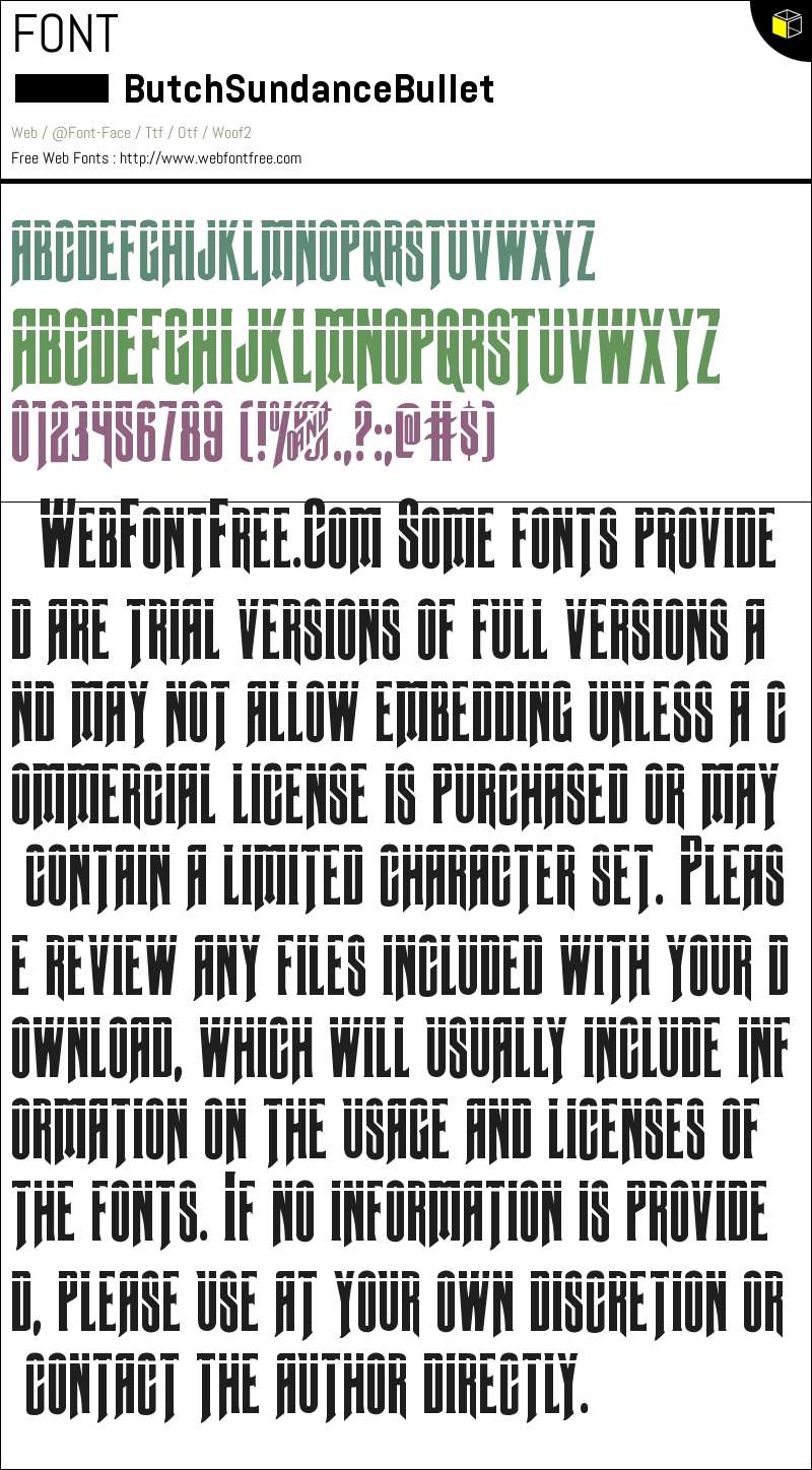 Butch & Sundance Bullet Fonts Downloads - WebFontFree.Com