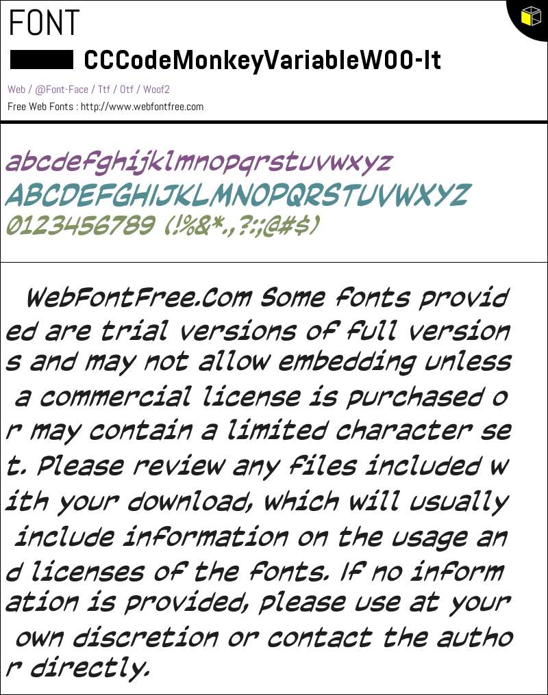 CCCodeMonkeyVariable W00 Italic Fonts Downloads - WebFontFree.Com