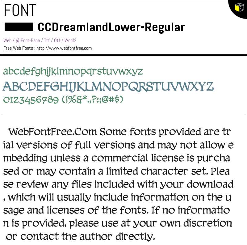 CCDreamlandLower Regular Fonts Downloads - WebFontFree.Com