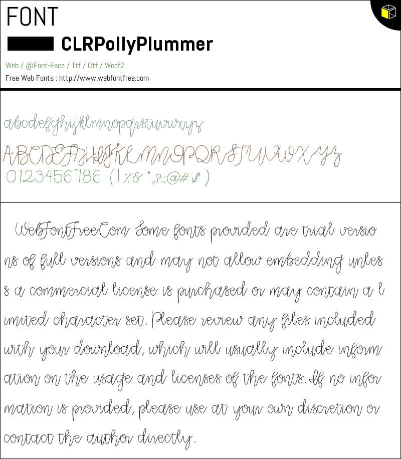 CLRPollyPlummer Fonts Downloads - WebFontFree.Com