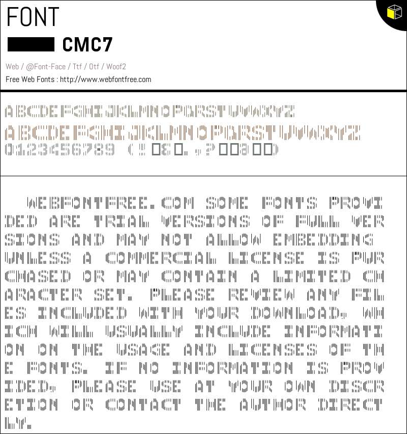 CMC7 Fonts Downloads - WebFontFree.Com
