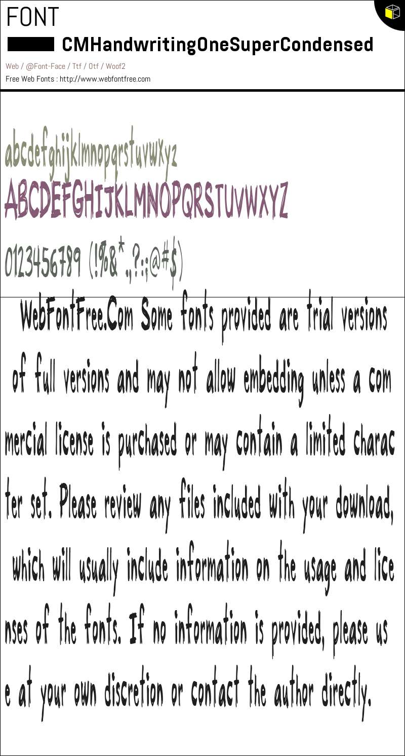 CM Handwriting One Super Condensed Fonts Downloads - WebFontFree.Com