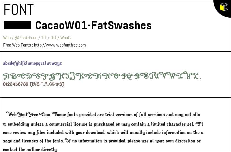 Cacao W01 Fat Swashes Fonts Downloads - WebFontFree.Com