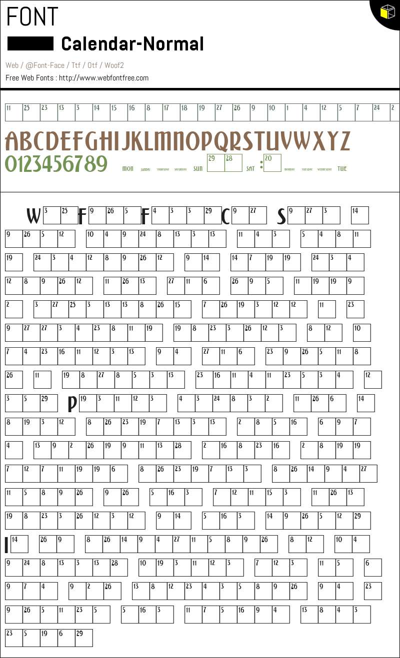 Calendar Normal Fonts Downloads - WebFontFree.Com