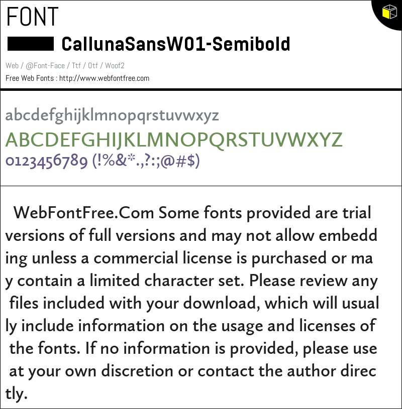 Calluna Sans W01 Semibold Fonts Downloads - WebFontFree.Com