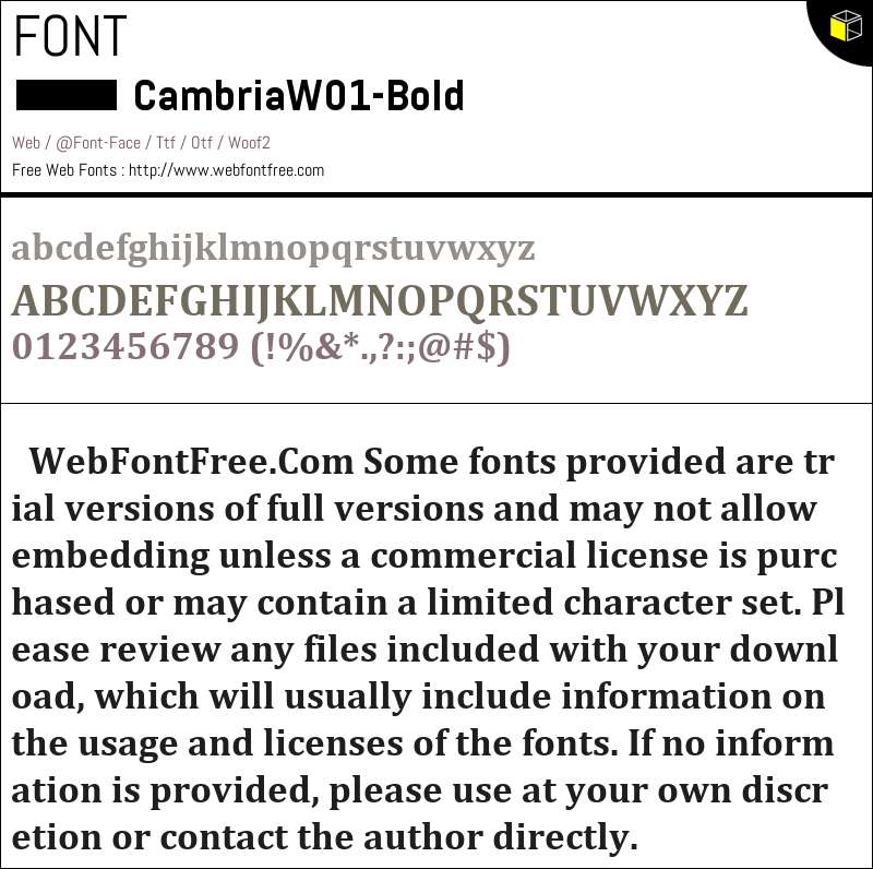 Cambria W01 Bold Fonts Downloads - WebFontFree.Com