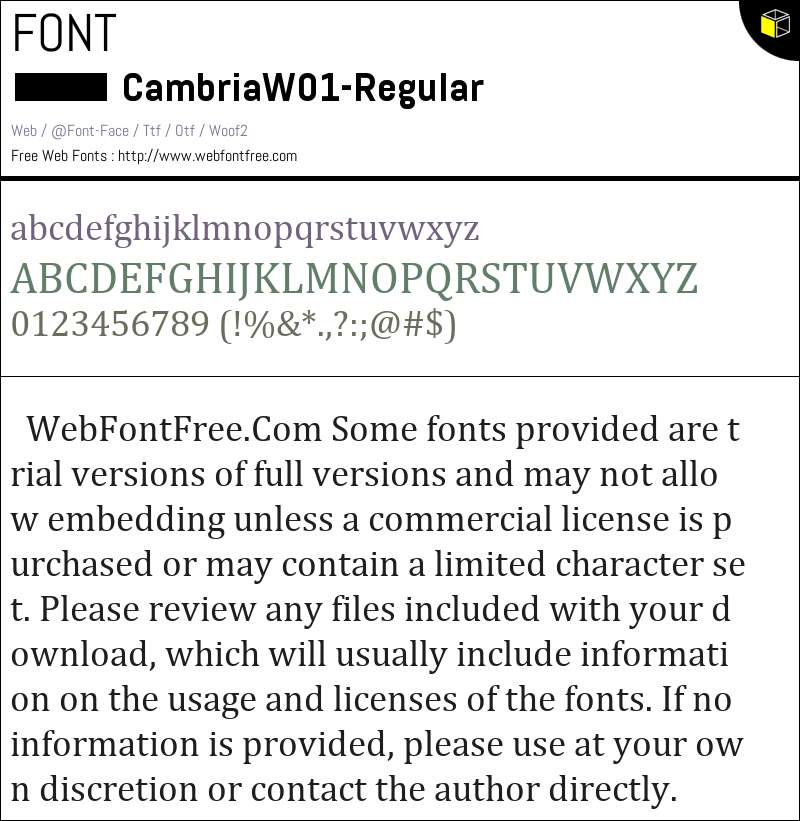 Cambria W01 Regular Fonts Downloads - WebFontFree.Com