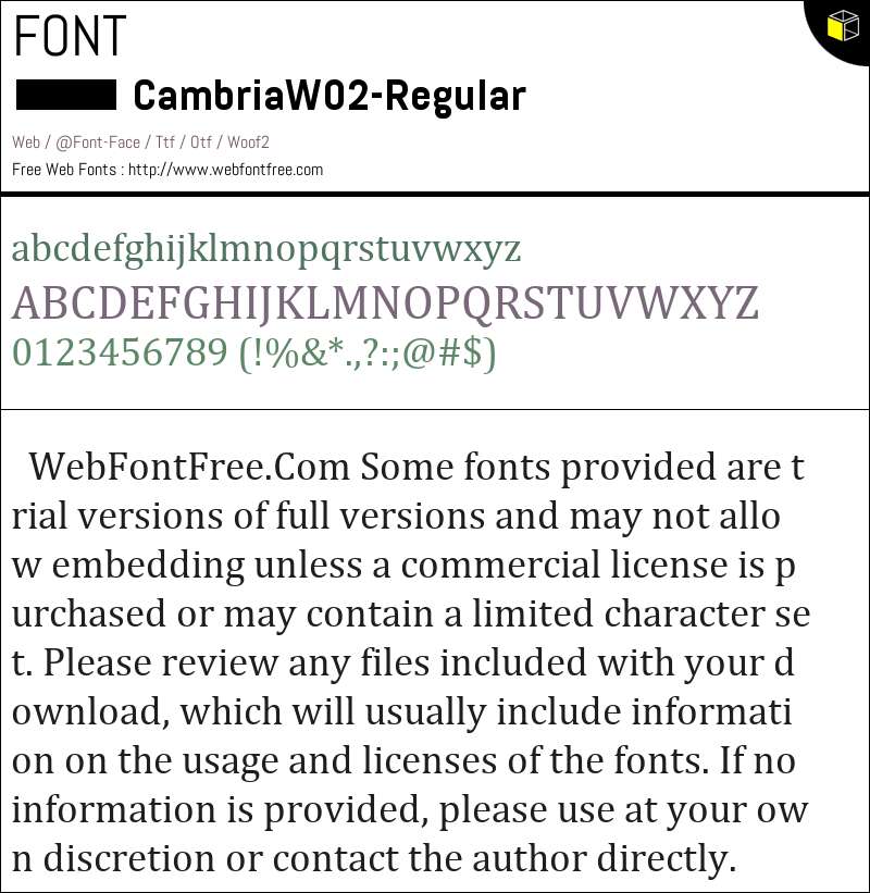 Cambria W02 Regular Fonts Downloads - WebFontFree.Com