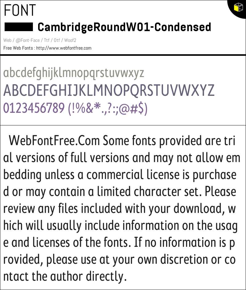 Cambridge Round W01 Condensed Fonts Downloads - WebFontFree.Com