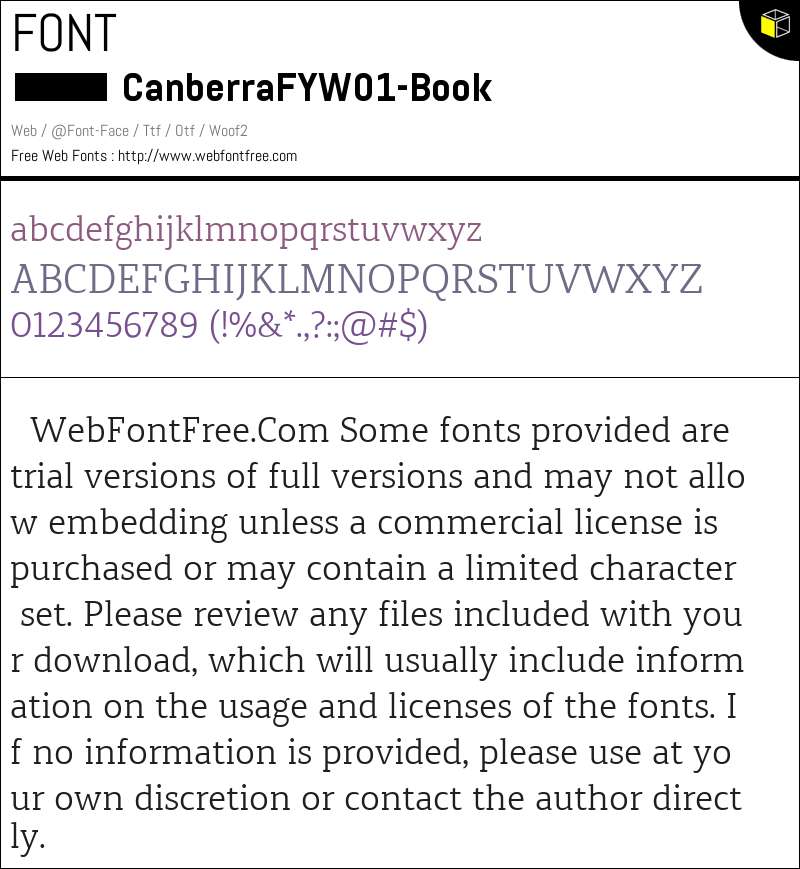 Canberra FY W01 Book Fonts Downloads - WebFontFree.Com