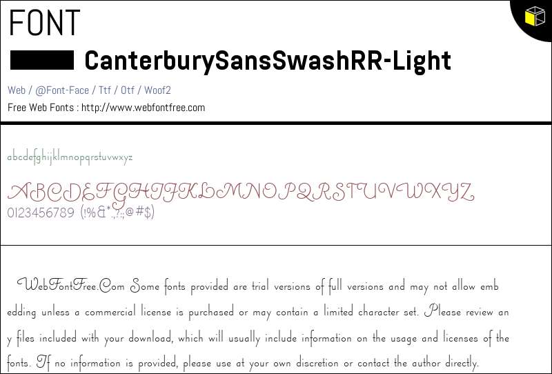 Canterbury Sans Swash RR Light Fonts Downloads - WebFontFree.Com