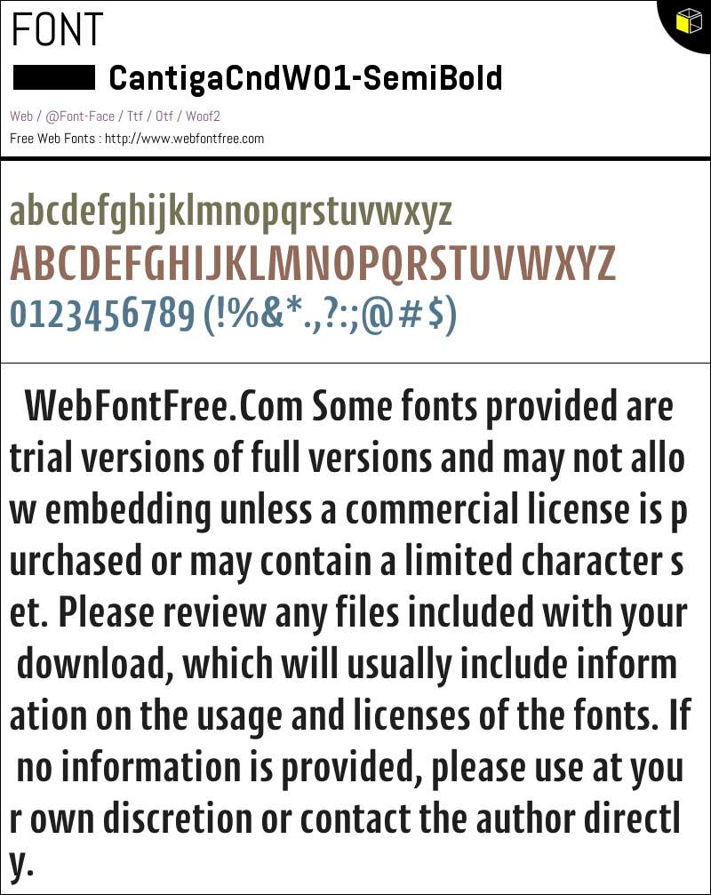 CantigaCnd W01 SemiBold Fonts Downloads - WebFontFree.Com