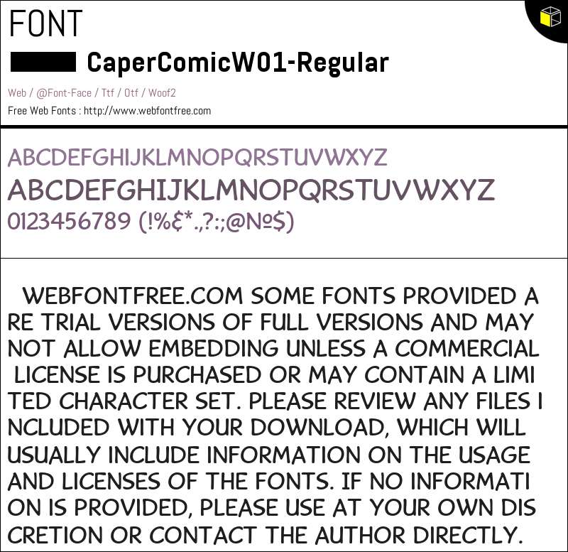 Caper Comic W01 Regular Fonts Downloads - WebFontFree.Com