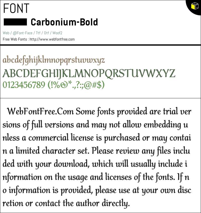 Carbonium Bold Fonts Downloads - WebFontFree.Com