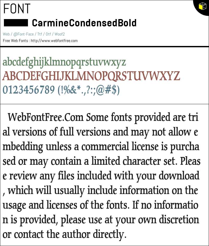 Carmine Condensed Bold Fonts Downloads - WebFontFree.Com