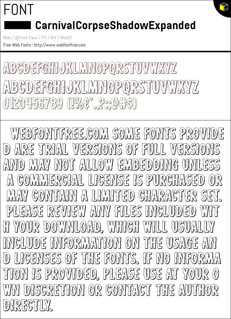 Carnival Corpse Shadow Expanded Fonts Downloads - WebFontFree.Com