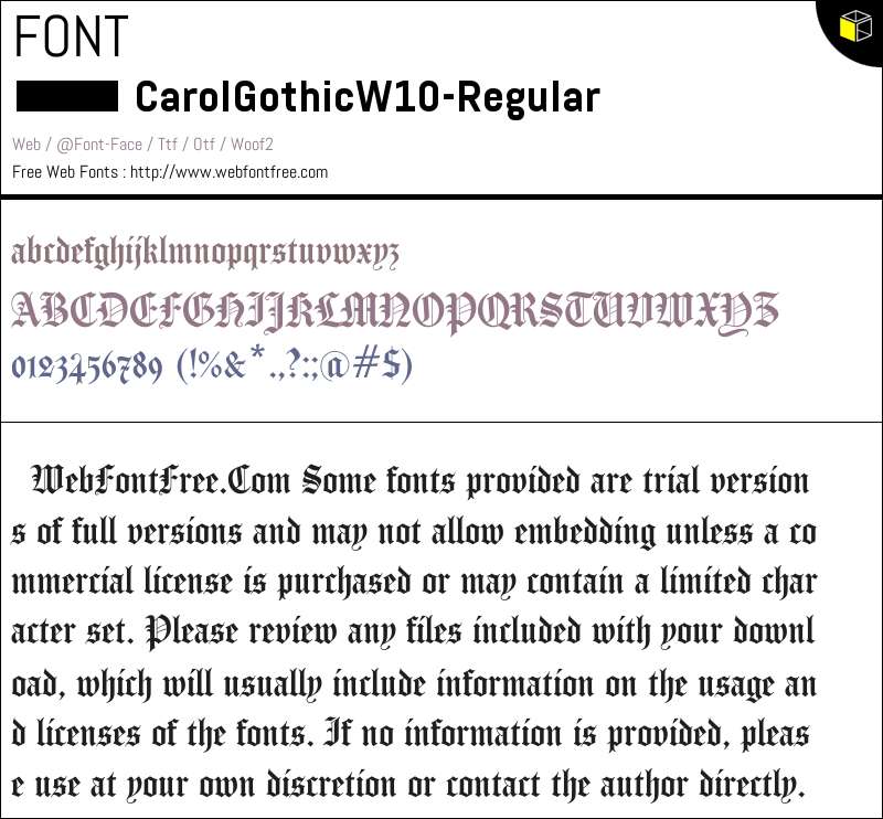 Carol Gothic W10 Regular Fonts Downloads - WebFontFree.Com