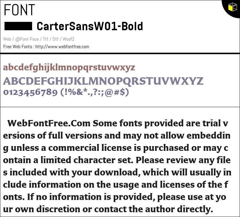 Carter Sans W01 Bold Fonts Downloads - WebFontFree.Com