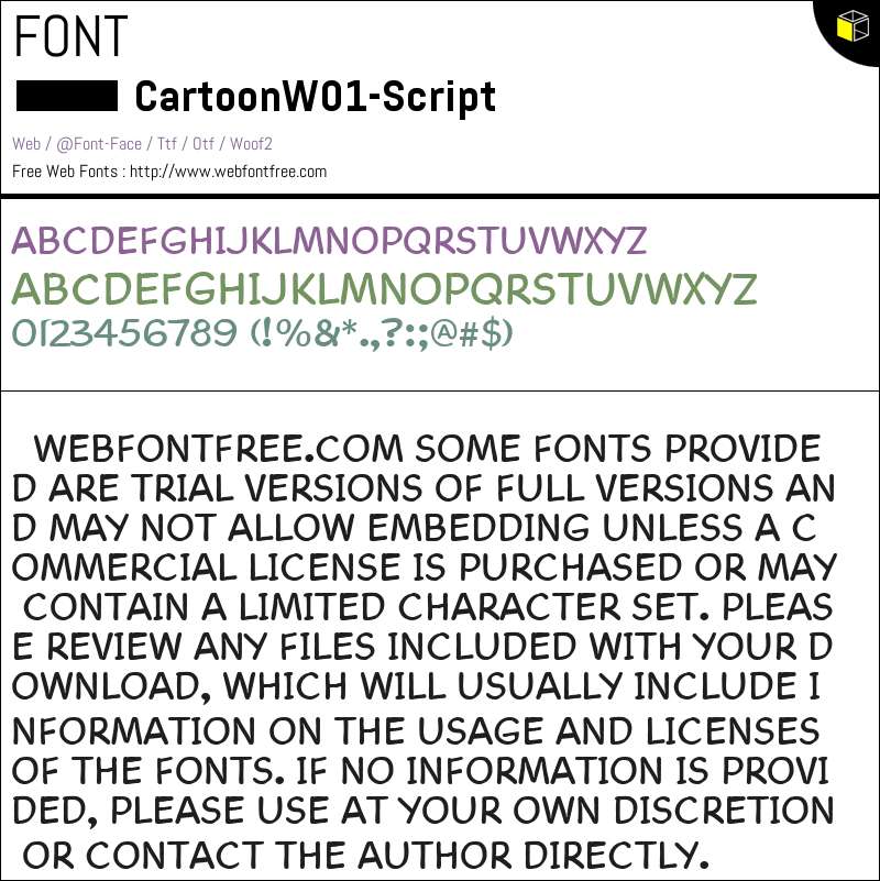 Cartoon W01 Script Fonts Downloads - WebFontFree.Com