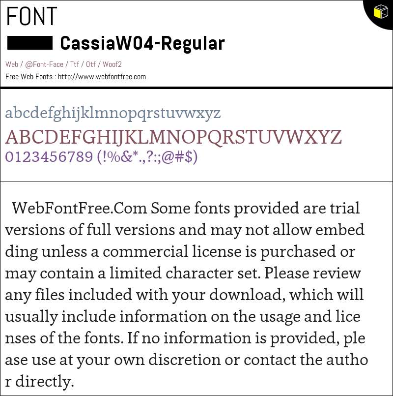 Cassia W04 Regular Fonts Downloads - WebFontFree.Com