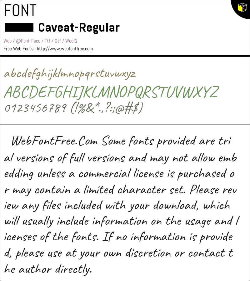Caveat Regular 字体 下载 - WebFontFree.Com