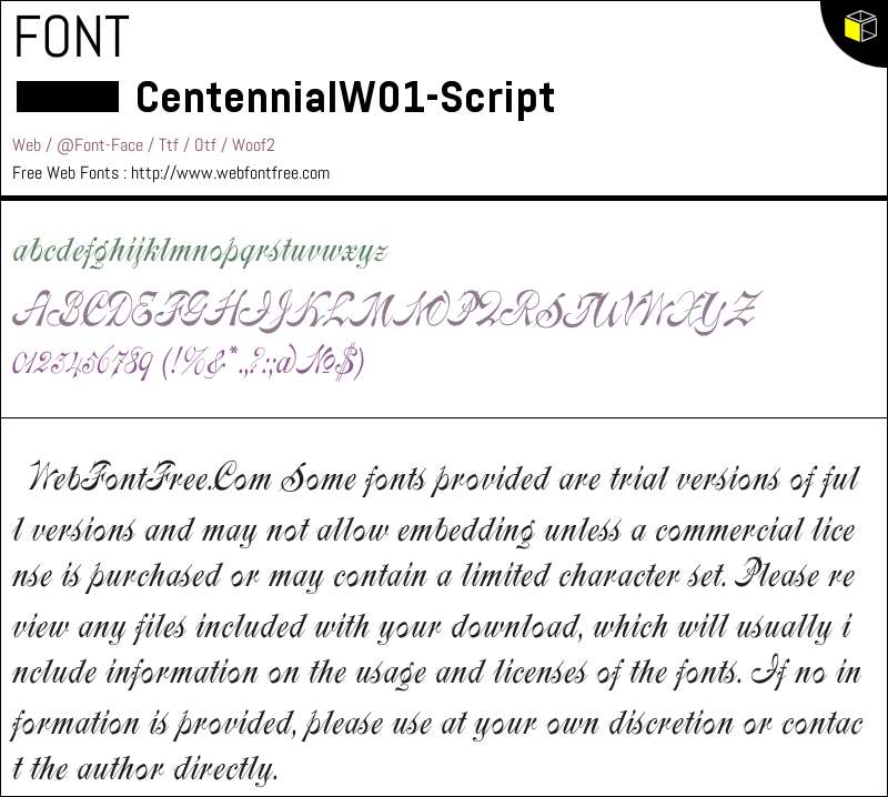 Centennial W01 Script Fonts Downloads - WebFontFree.Com