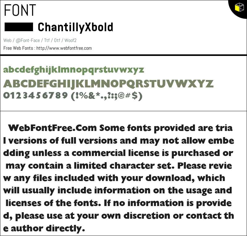 Chantilly-Xbold-Regular Fonts Downloads - WebFontFree.Com