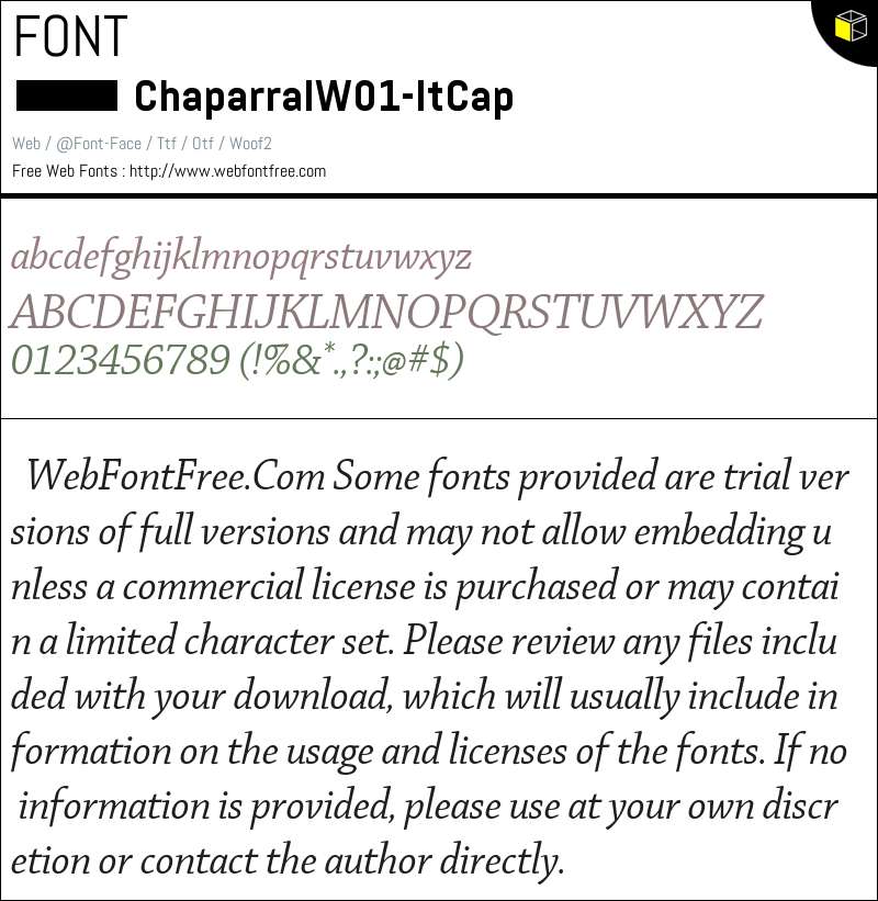 Chaparral W01 It Cap Fonts Downloads - WebFontFree.Com