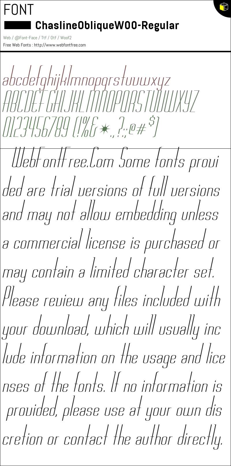 ChaslineOblique W00 Regular Fonts Downloads - WebFontFree.Com