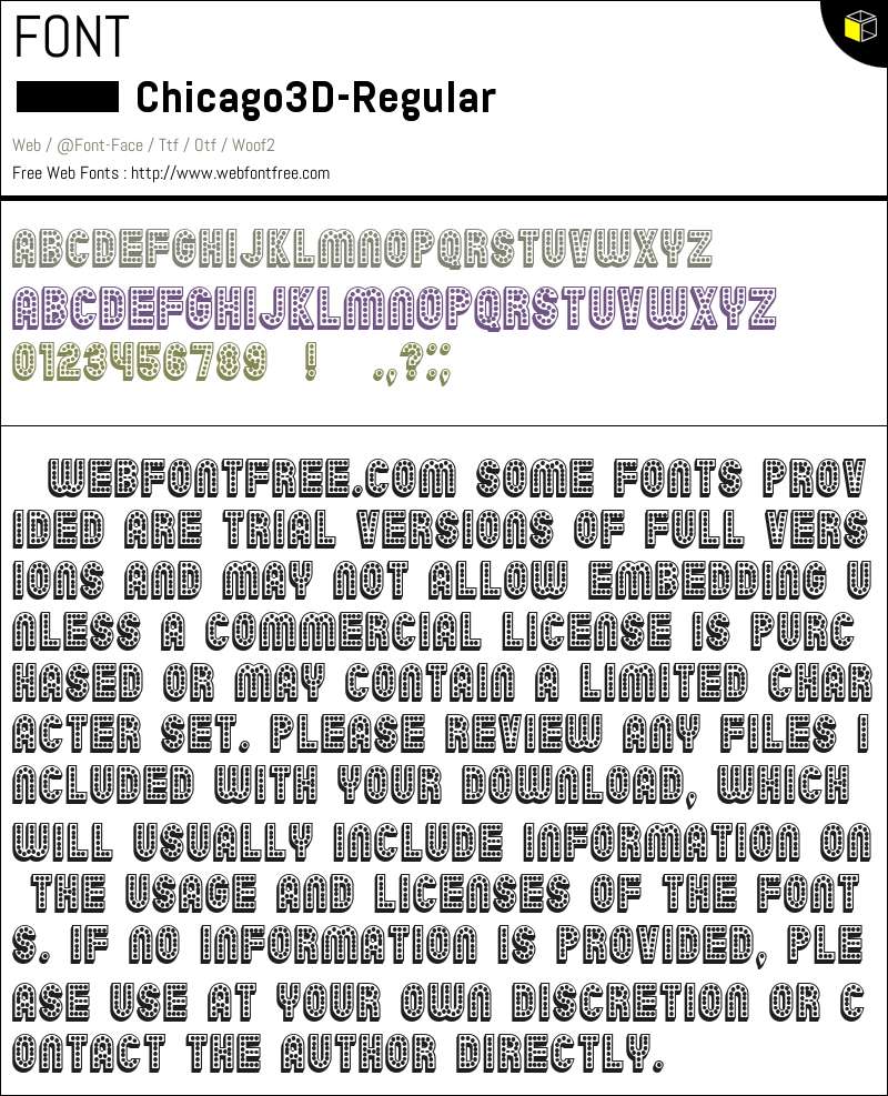 Chicago 3D Regular Fonts Downloads - WebFontFree.Com