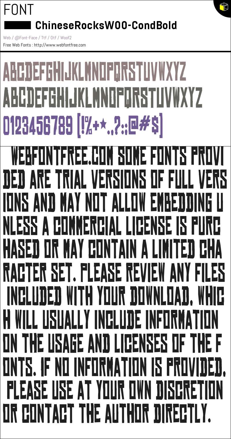 Chinese Rocks W00 Cond Bold Fonts Downloads - WebFontFree.Com
