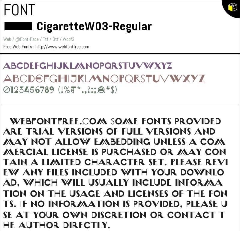 Cigarette W03 Regular Fonts Downloads - WebFontFree.Com