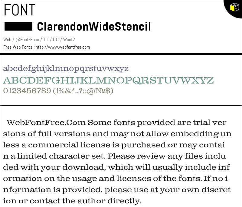 ClarendonWideStencil Fonts Downloads - WebFontFree.Com