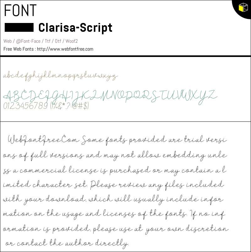 Clarisa Script Fonts Downloads - WebFontFree.Com