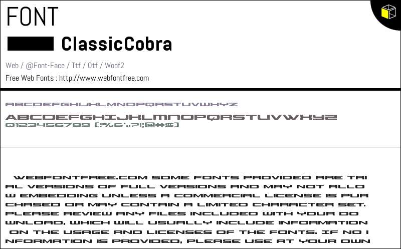 Classic Cobra Fonts Downloads - WebFontFree.Com