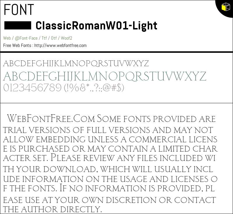 Classic Roman W01 Light Fonts Downloads - WebFontFree.Com