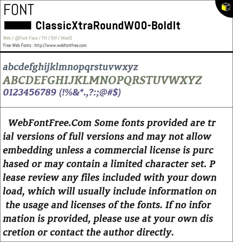 Classic XtraRound W00 Bold It Fonts Downloads - WebFontFree.Com