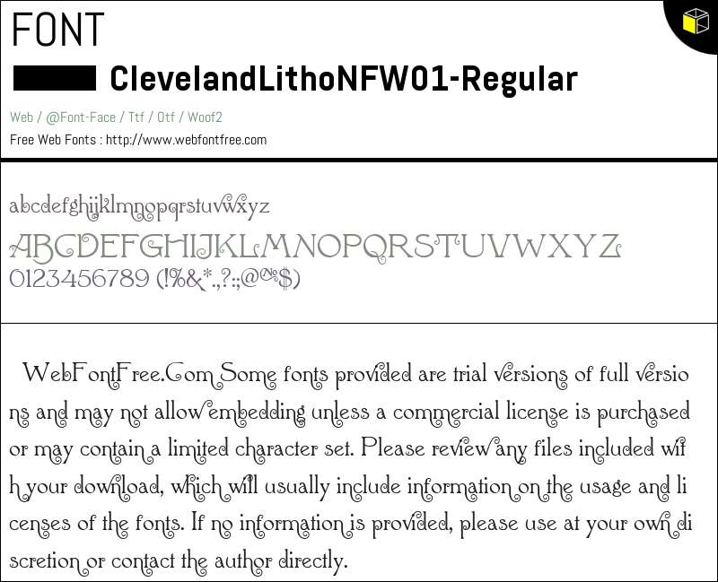 Cleveland Litho NF W01 Regular Fonts Downloads - WebFontFree.Com