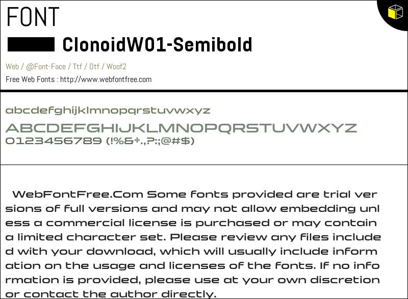 Clonoid W01 Semibold Fonts Downloads - WebFontFree.Com