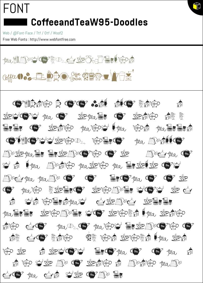 Coffee and Tea W95 Doodles Fonts Downloads - WebFontFree.Com