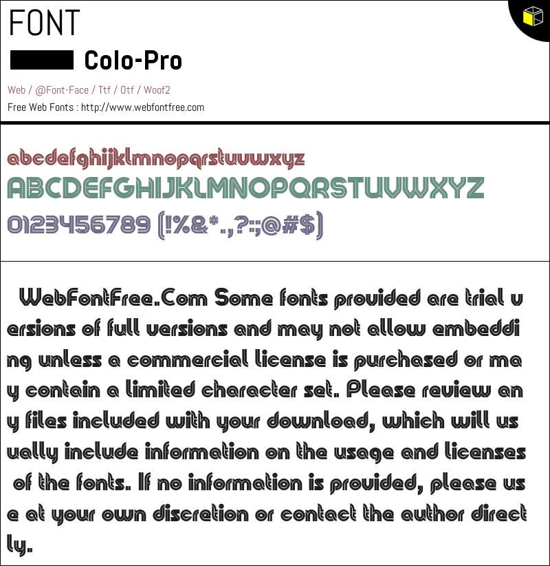 Colo-Pro Fonts Downloads - WebFontFree.Com