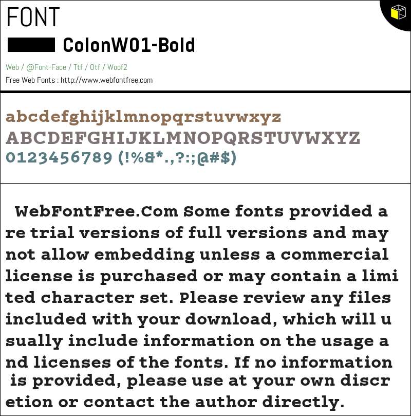 Colon W01 Bold Fonts Downloads - WebFontFree.Com