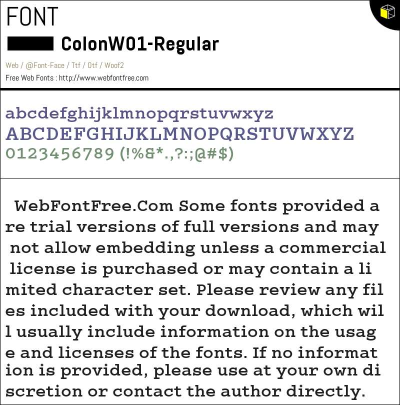 Colon W01 Regular Fonts Downloads - WebFontFree.Com