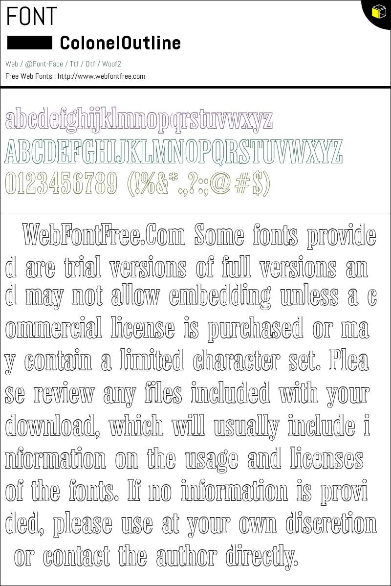 ColonelOutline-Regular Fonts Downloads - WebFontFree.Com
