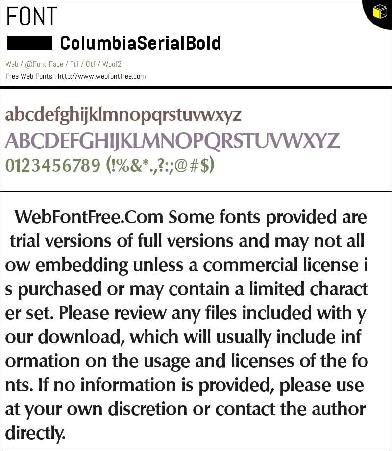 ColumbiaSerial-Bold Fonts Downloads - WebFontFree.Com