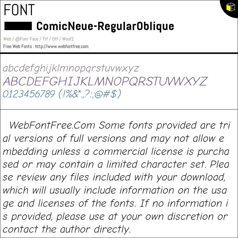 Comic Neue Oblique Fonts Downloads - WebFontFree.Com