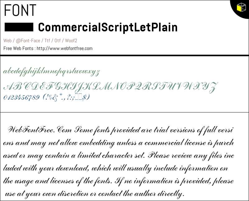 Commercial Script LET Plain:1.0 Fonts Downloads - WebFontFree.Com