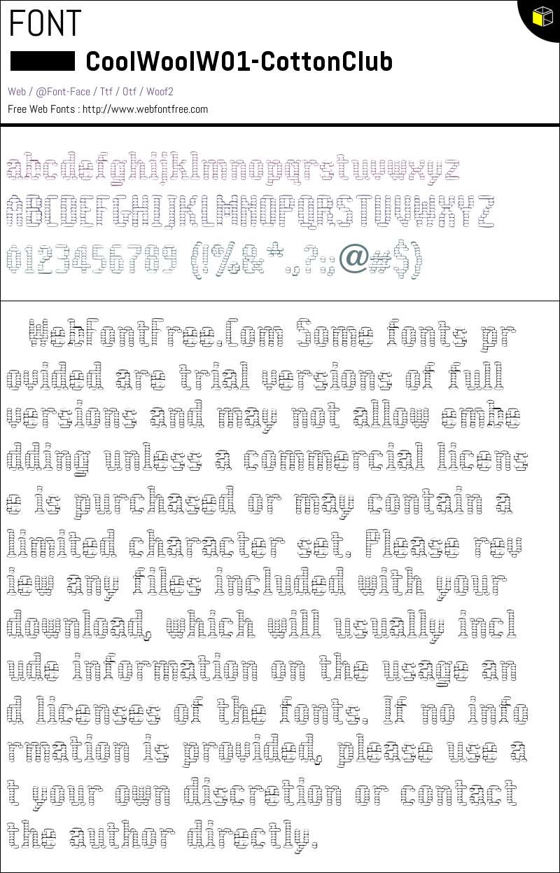 Cool Wool W01 Cotton Club Fonts Downloads - WebFontFree.Com