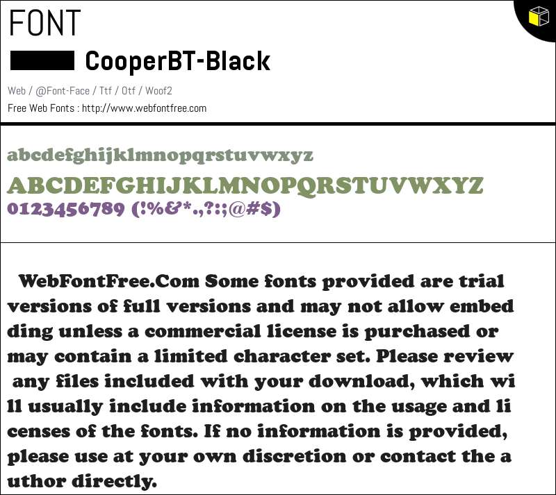 Cooper Black BT Fonts Downloads - WebFontFree.Com